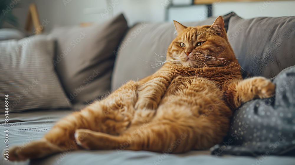 Super fat and lazy cat, sitting on the couch. Generative AI ...