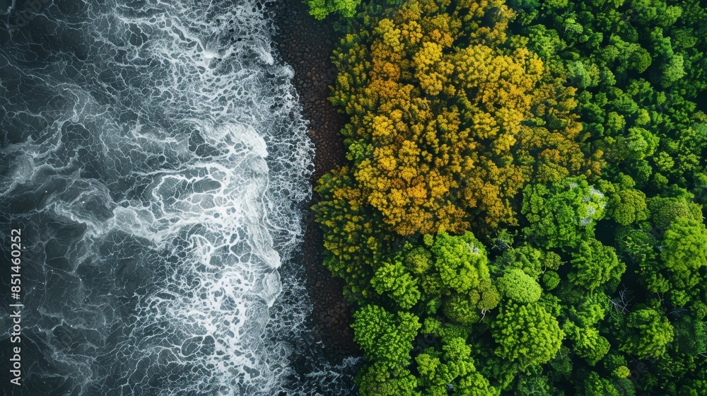 An aerial photograph comparing a polar ice cap, a tropical rainforest ...