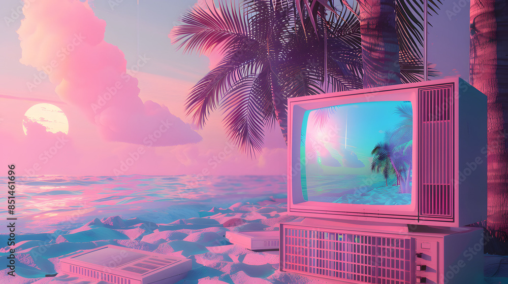 Collage of vaporwave elements from the '90s, featuring retro computer ...