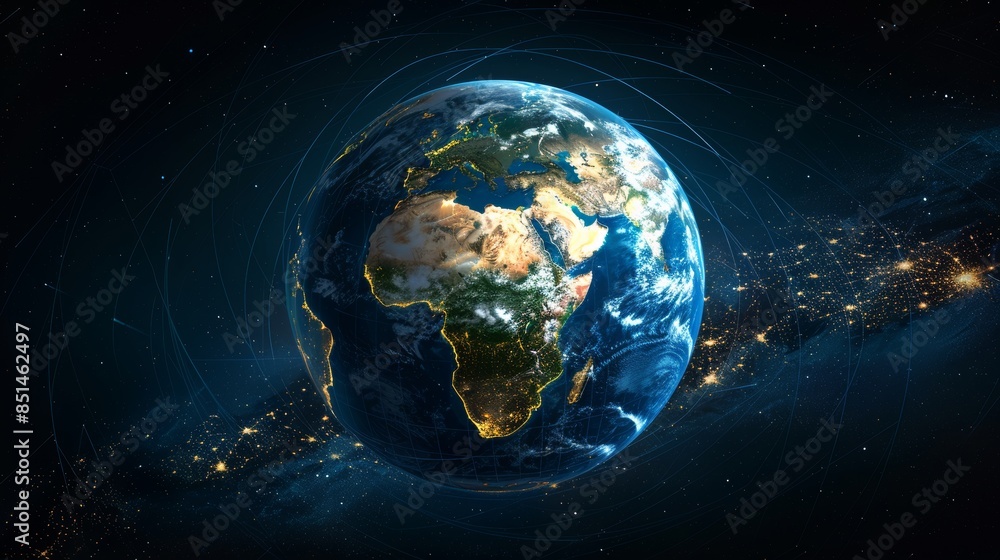 A high-resolution satellite image of the Earth with an overlay of ...