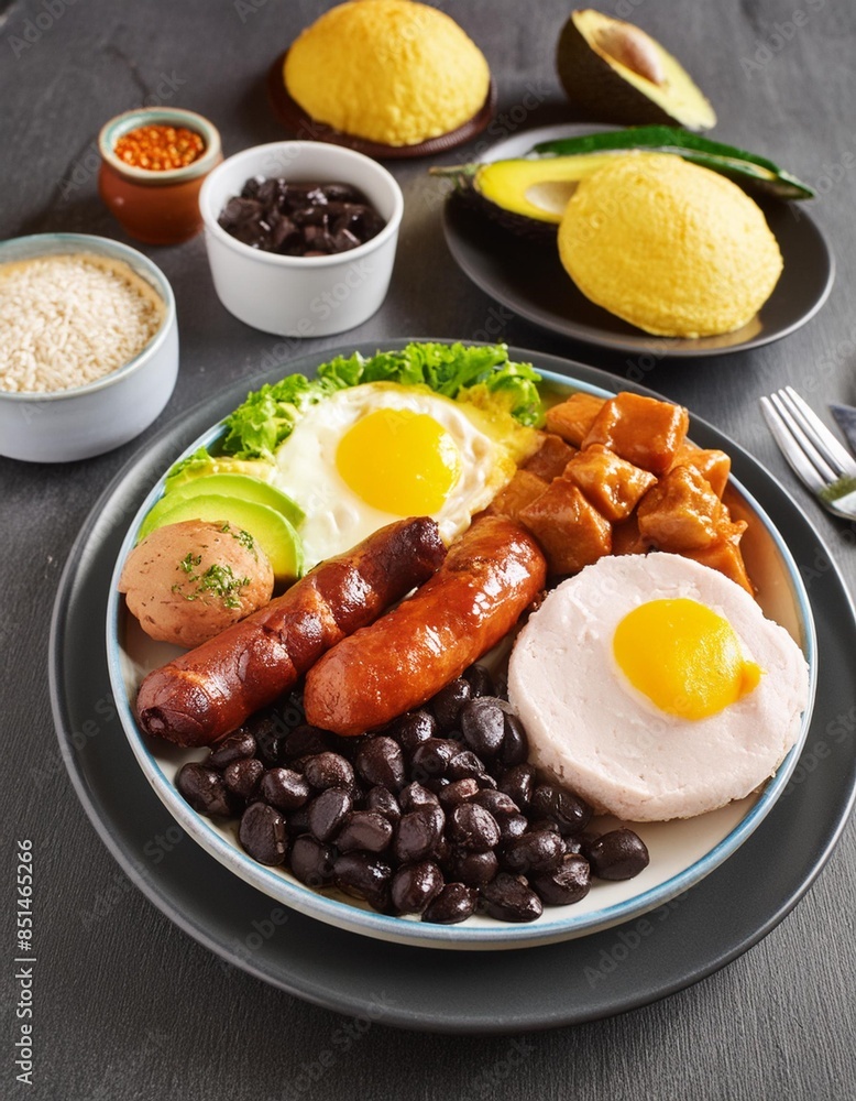 Bandeja paisa, typical dish at the Antioqueña region of Colombia. It ...