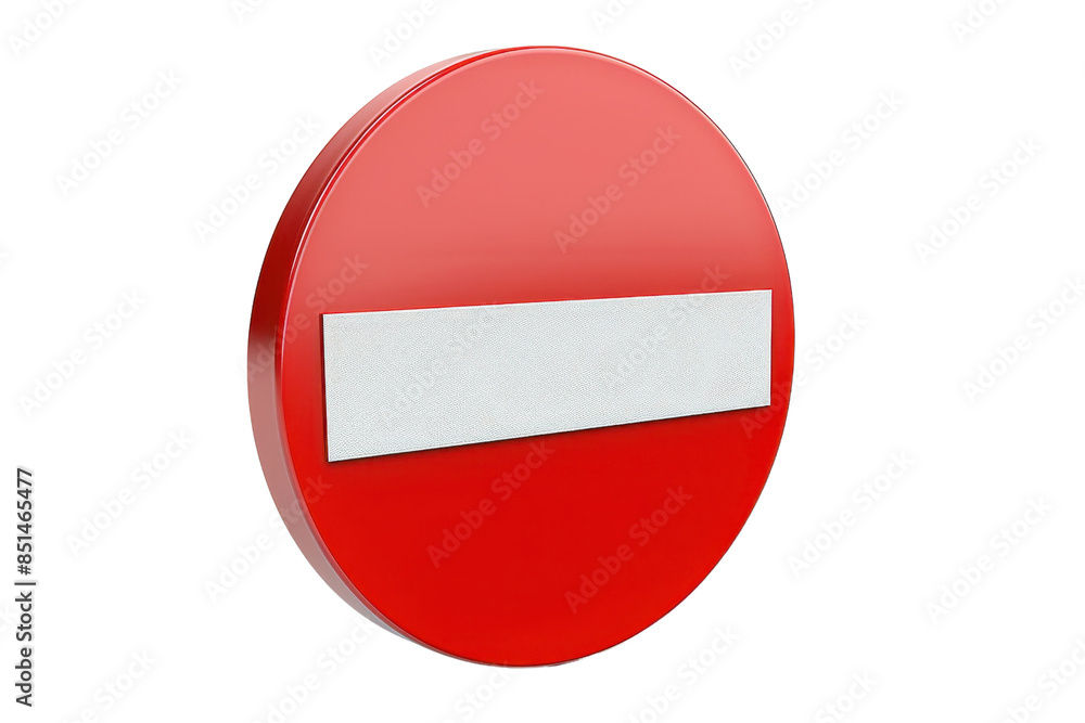 3D red and white no entry sign, isolated on a transparent background ...