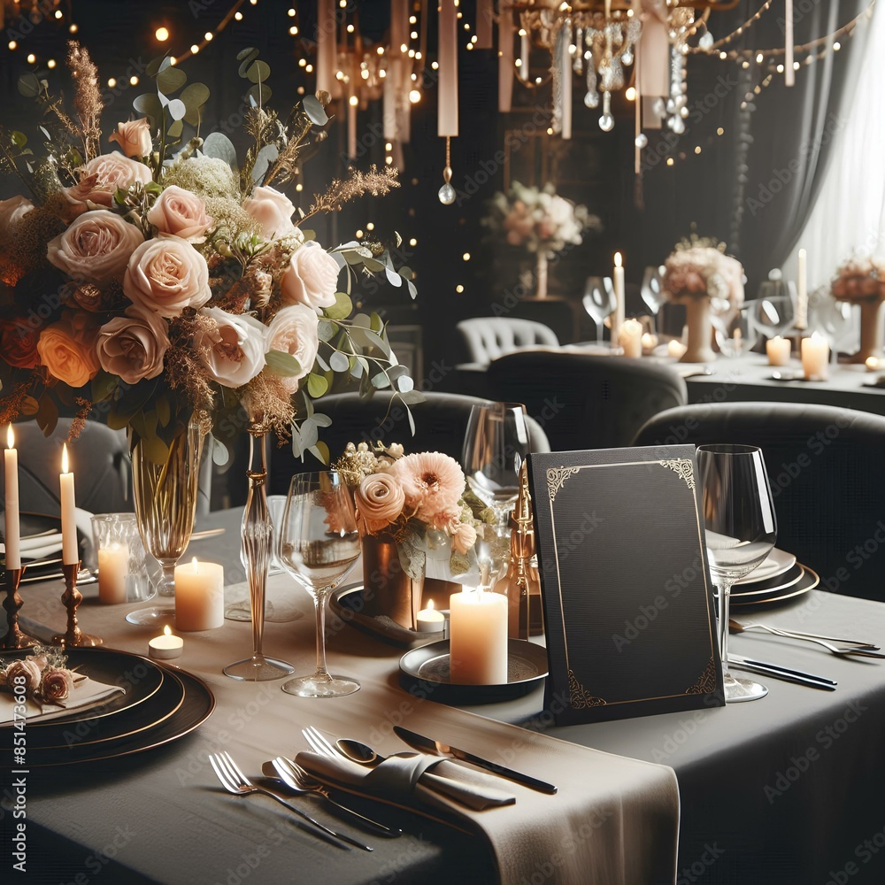 fine dining table setting of luxury fancy restaurant menu invitation ...