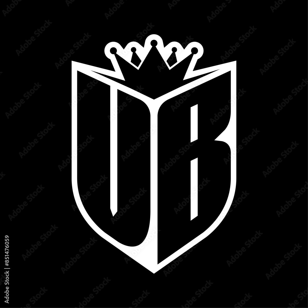 VB Letter bold monogram with shield shape and crown inside shield black ...