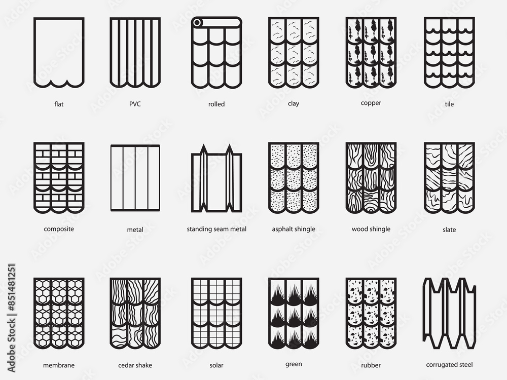 type of roofing material pictogram outline icon collection.roof symbol ...