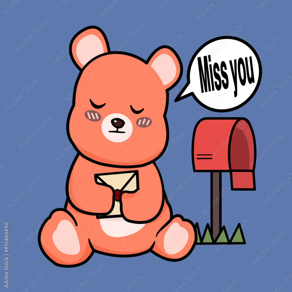 Cute teddy bear holding letter to send flat cartoon illustration vector ...