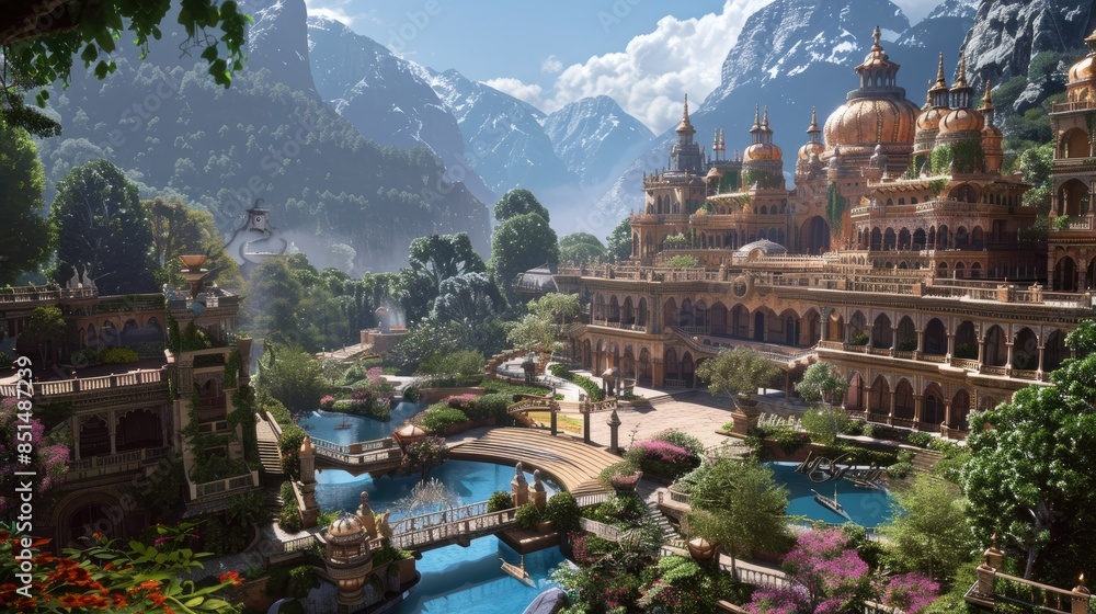 majestic palace in a magical kingdom, with grand halls and enchanted ...