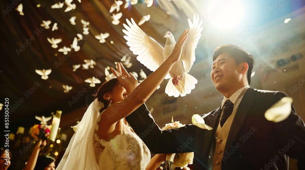 A traditional Filipino wedding features the bride and groom releasing ...