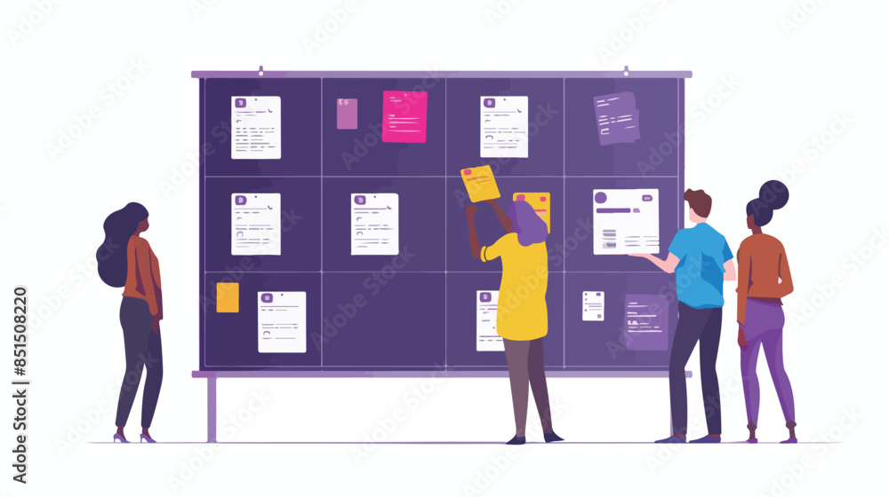Team members moving cards on large kanban board. Team Stock Vector ...