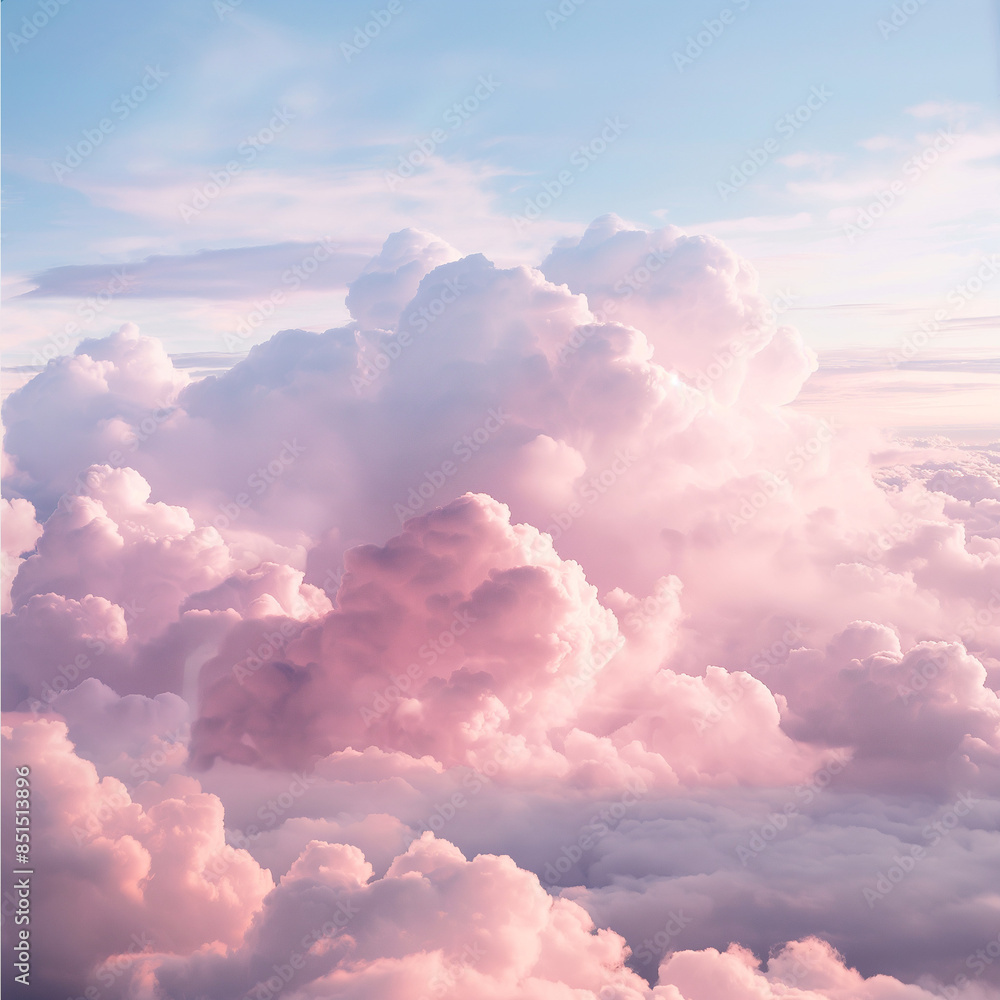 Marshmallow clouds, cotton candy clouds, pink sky, blue sky, fluffy ...