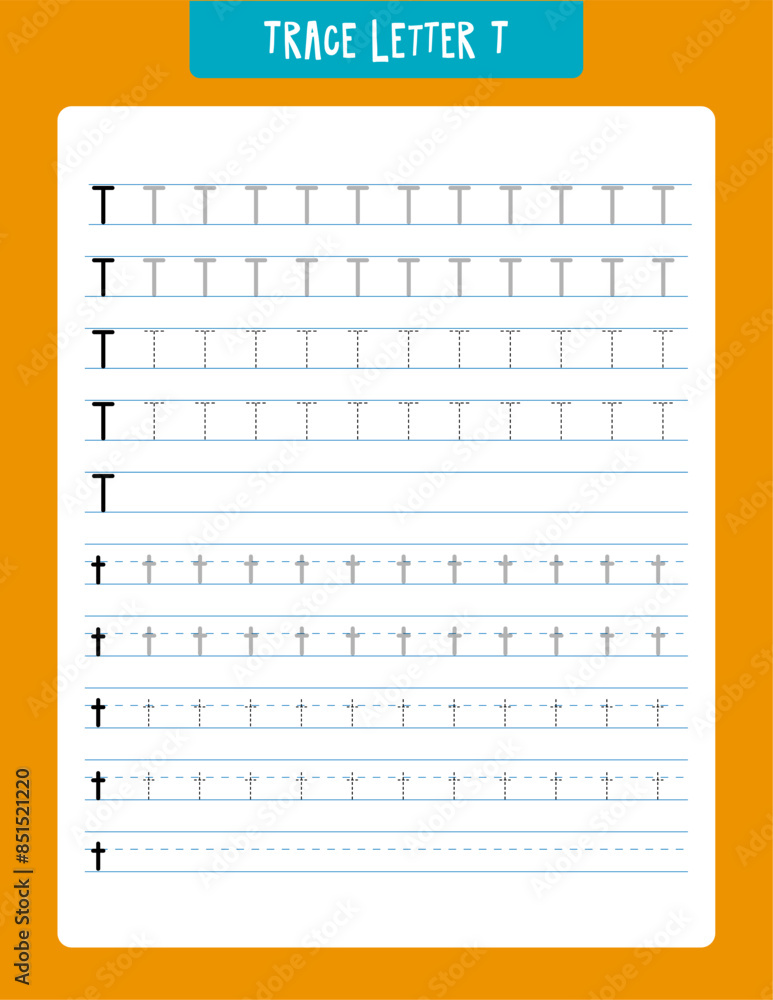 Printable worksheet designed to help preschoolers learn how to trace the letter t. the worksheet ...