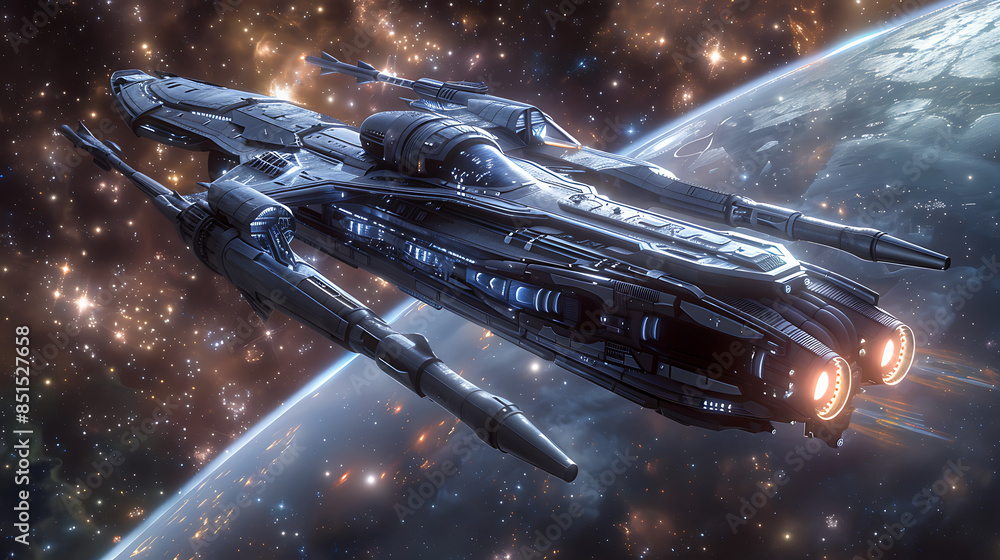 Large sci-fi spaceship, long, and aggressive-looking sci-fi spaceship ...