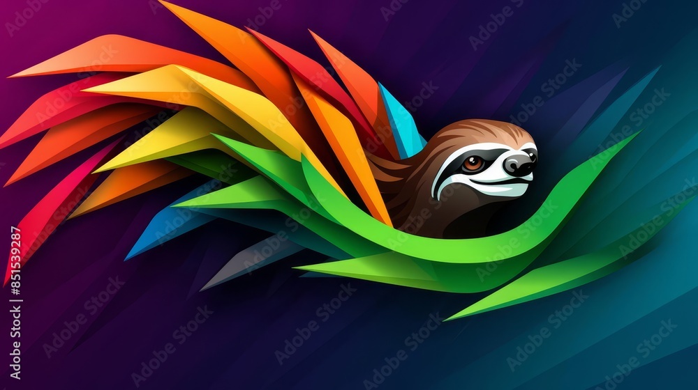 Sloth in Impressionism flat design, side view, rainforest theme ...