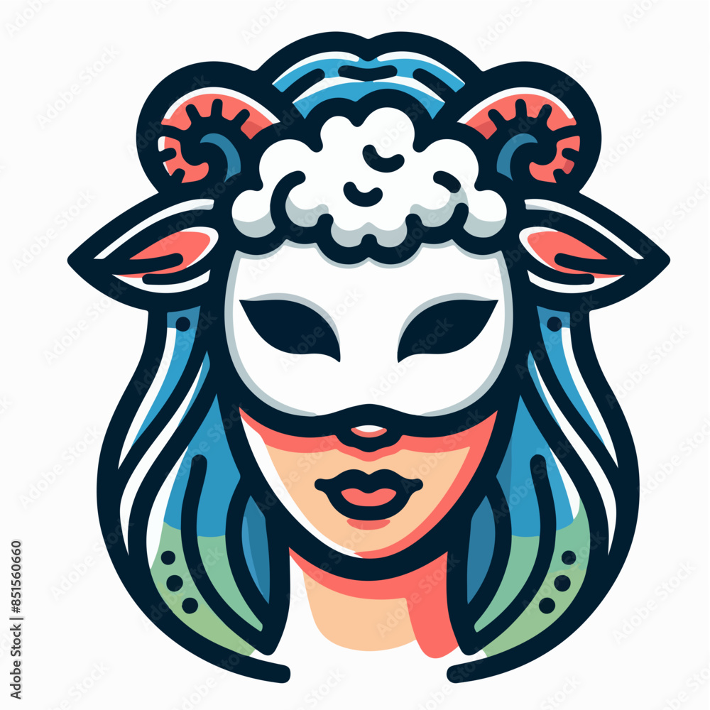 Women Sheep animal carnival party mask, vector costume of kids festival ...