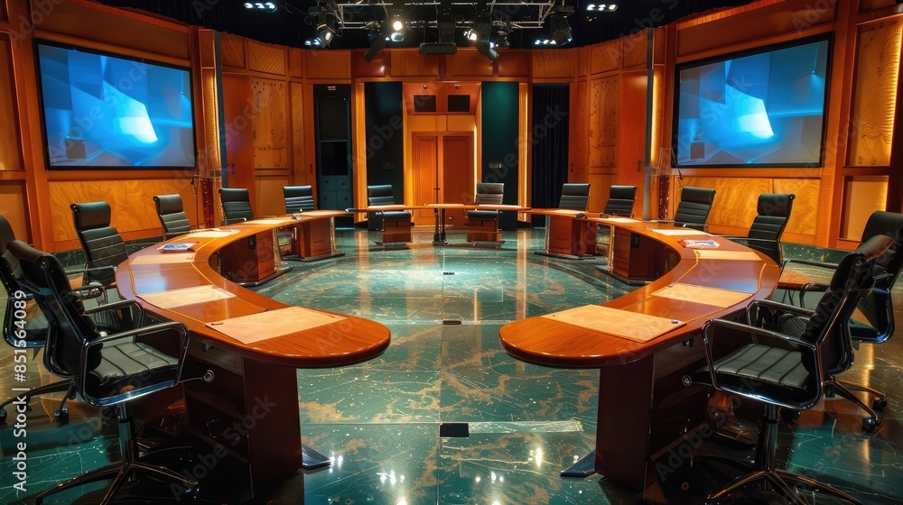 Game Show Boardroom: A boardroom-style set with conference table ...