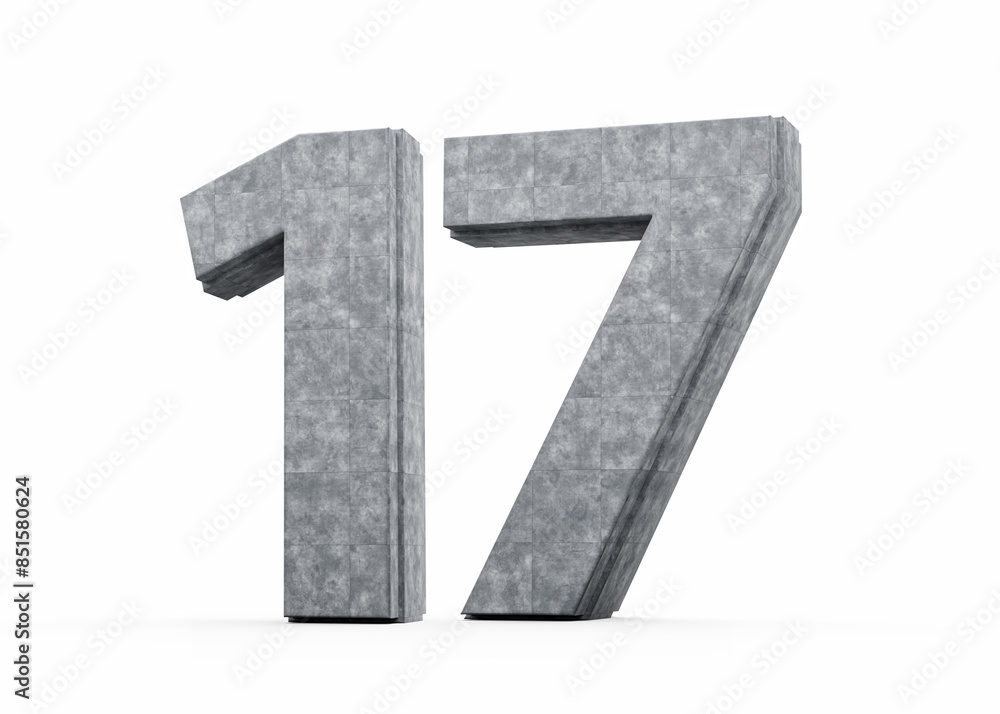 Concrete Number Seventeen 17 Digit Made Of Grey Concrete Stone On White ...