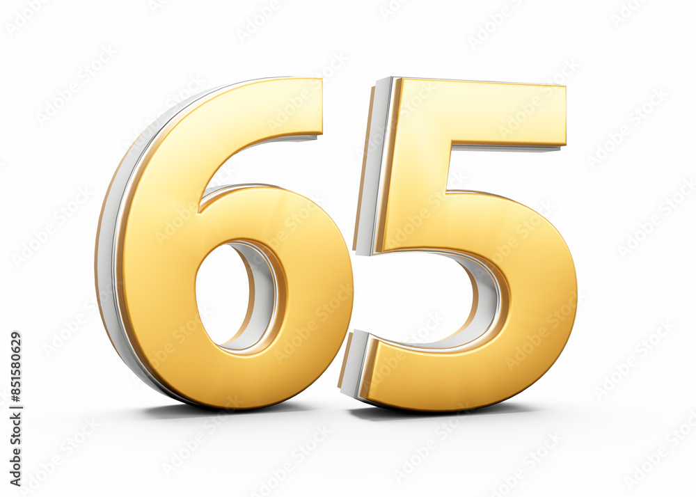 3D Golden Shiny Number 65 Sixty Five With Silver Outline On White Background 3D Illustration ...