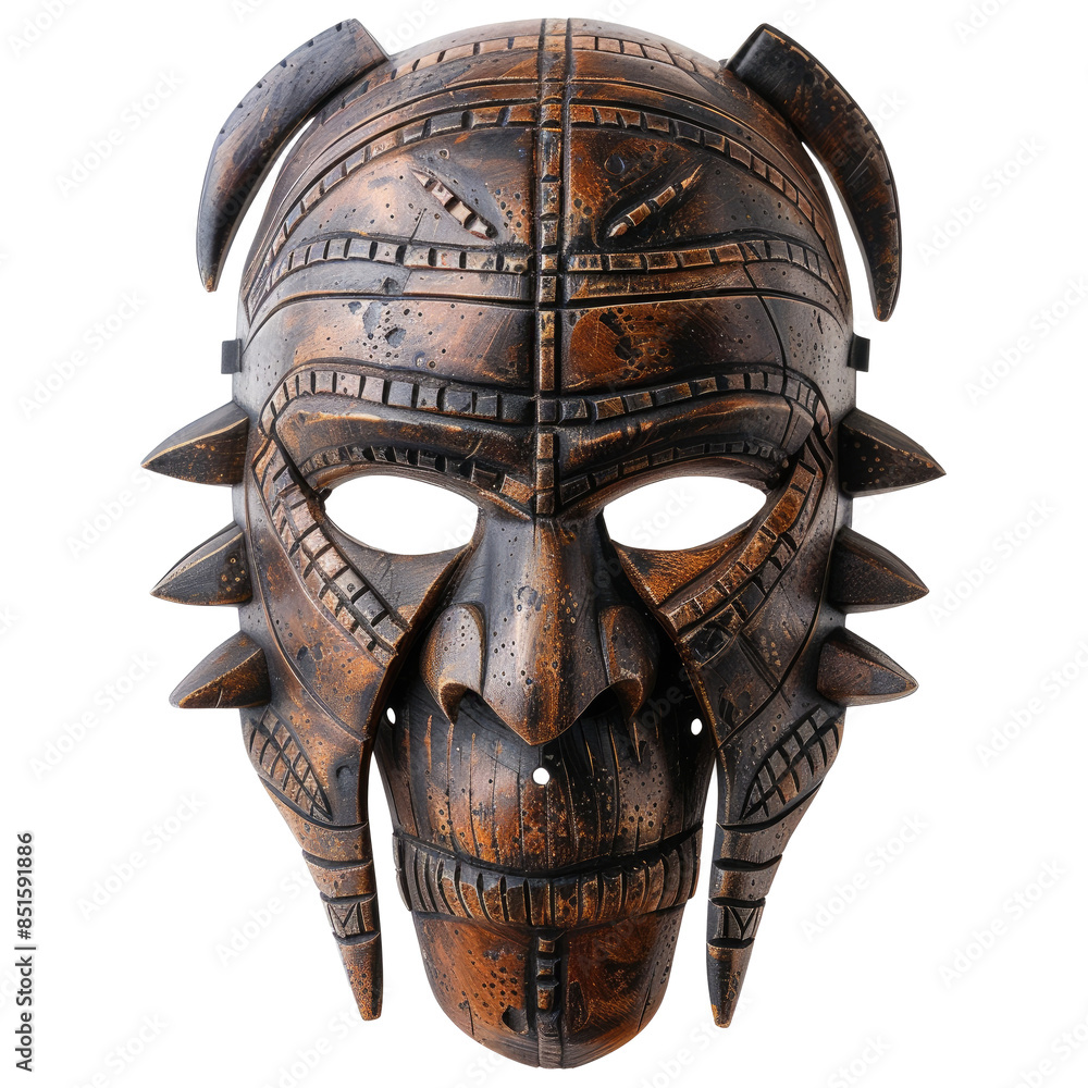 Zulu inspired full face mask for men with dark wood texture | Isolated ...