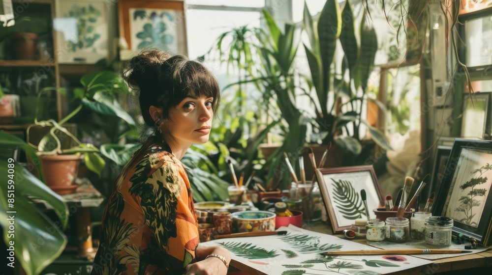 The picture of the drawing artist in the studio that drawing the ...