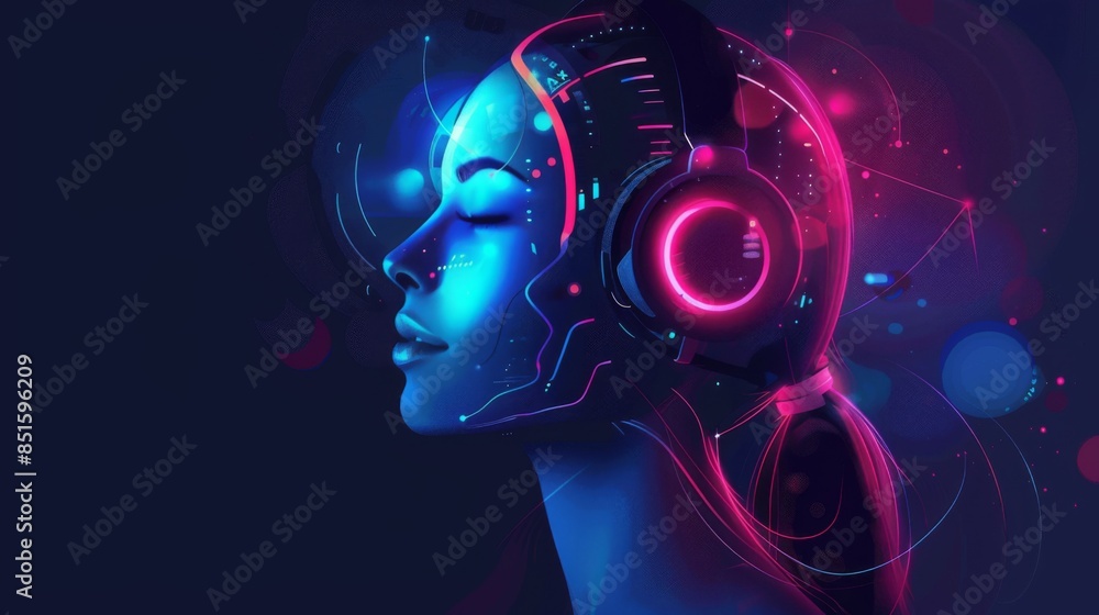 Humanoid female robot avatar chatbot. Round icon of AI face in image ...