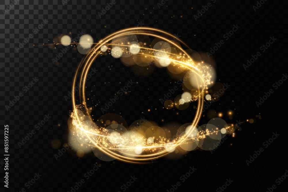 Magical fantasy portal. Round light frame, with fine dust particles ...