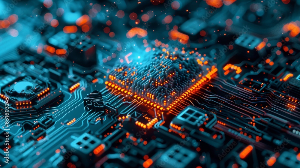 Illustration of a machine learning process featuring artificial intelligence, deep data mining ...