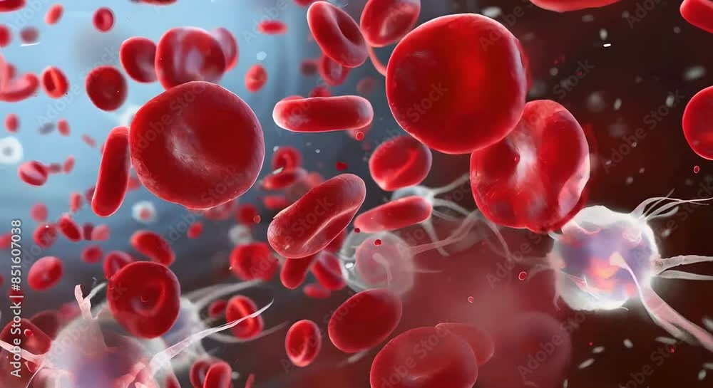 A detailed illustration of red platelets floating in the human body ...