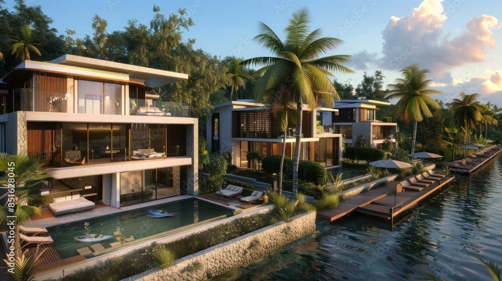 rchitectural plans for a contemporary riverside resort with luxury ...