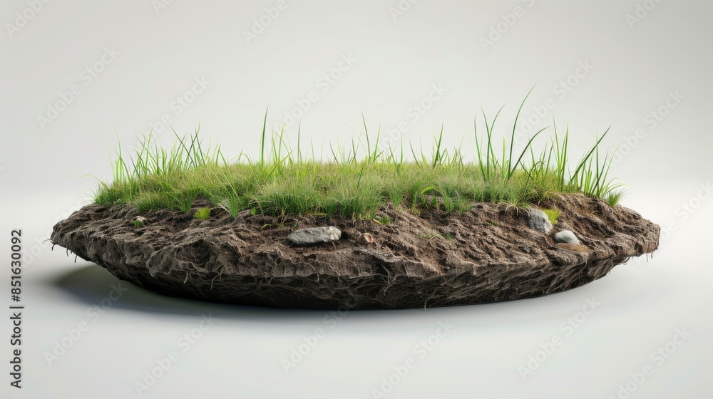 Round cross section of soil ground with green grass and earth ground ...