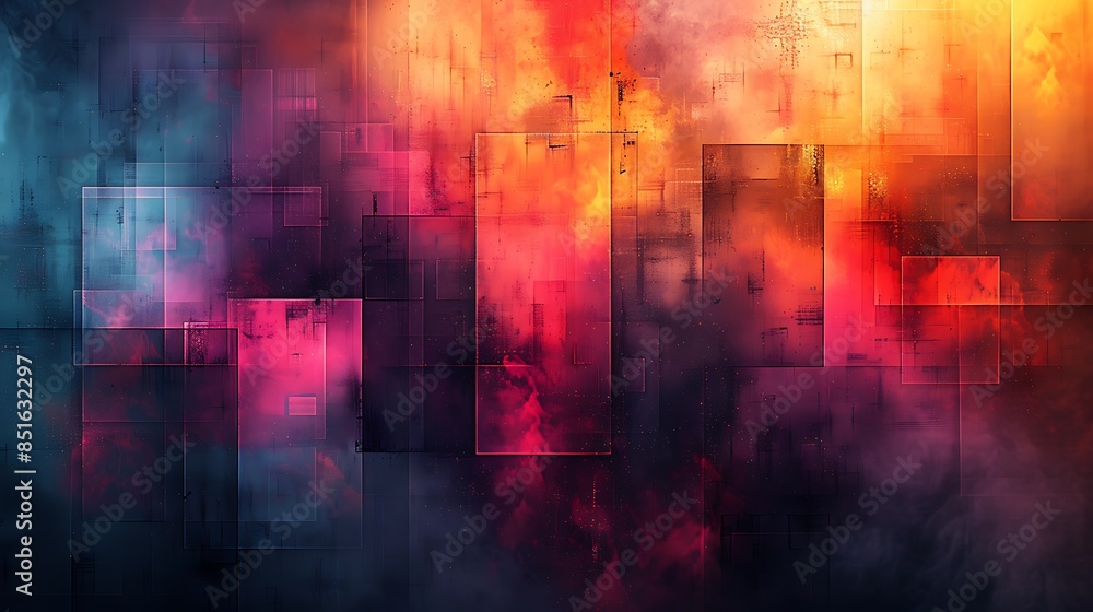 Inside-out color scheme with parallelograms, vibrant neon colors, dark ...