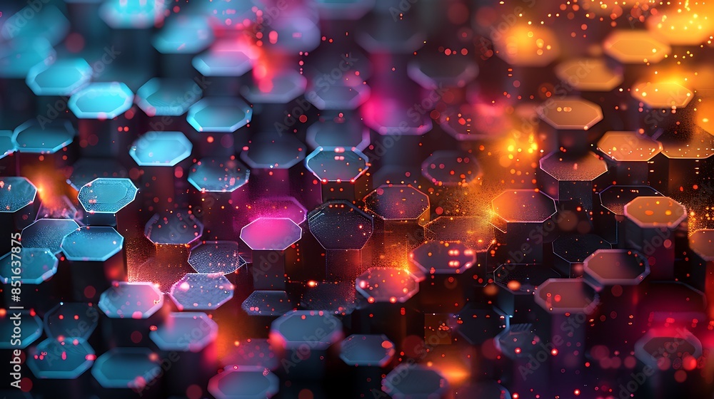 Radiating pattern with gradient-filled trapezoids, vibrant neon colors ...