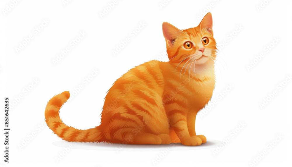 cute ginger cat sitting. cartoon illustration on white background ...