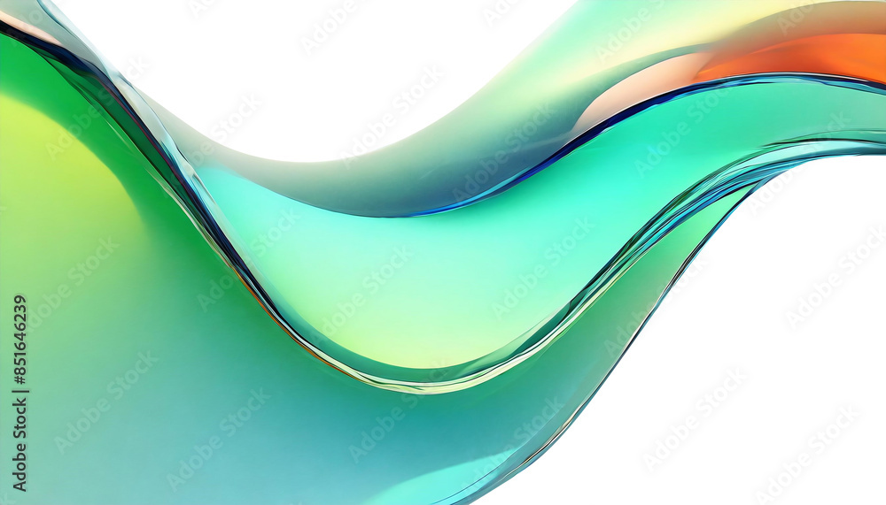 Abstract liquid glass shape with colorful reflections. Ribbon of curved ...