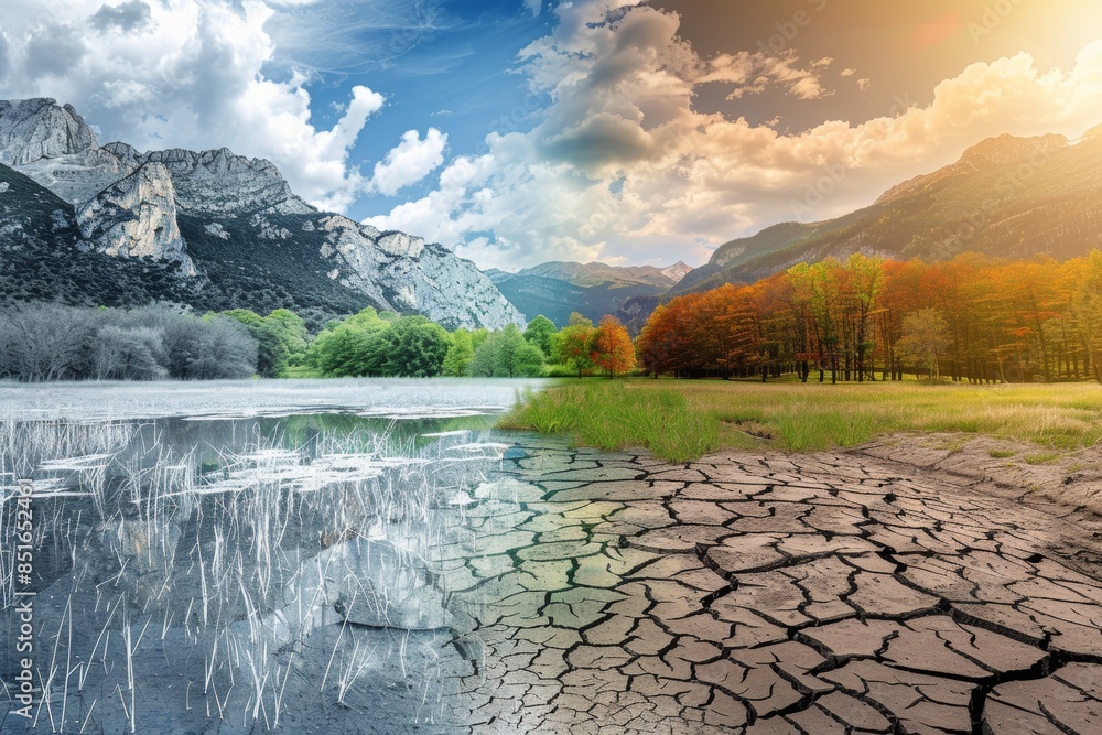 A Striking Contrast Lush, Water-Filled Landscape Versus Dry, Cracked ...