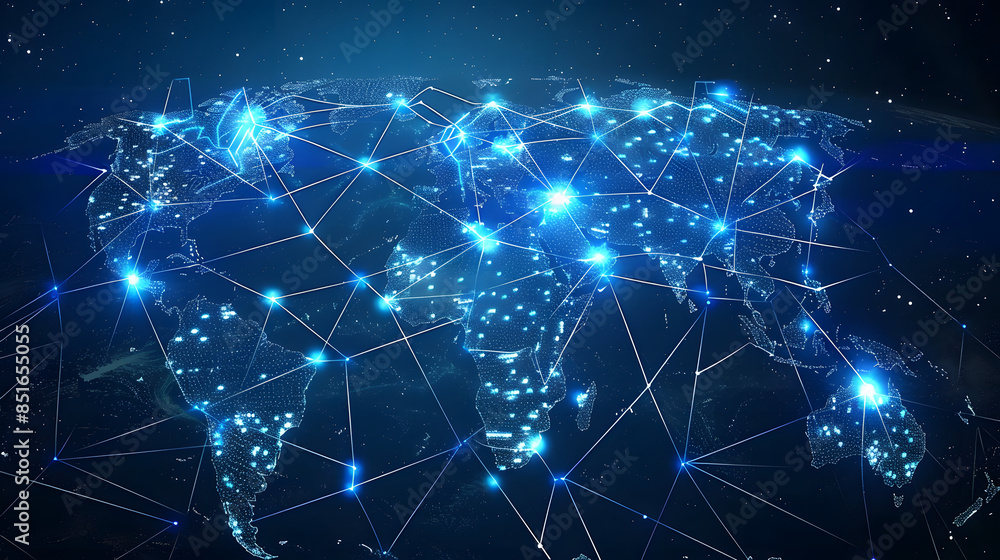 Digital world map planet Earth space global globe sky space 5G wireless ...