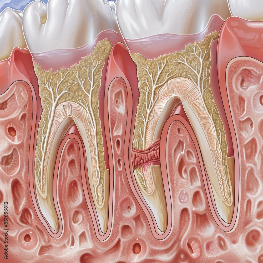 Cross-section Illustration of Teeth Showing Gum Recession, Periodontal ...