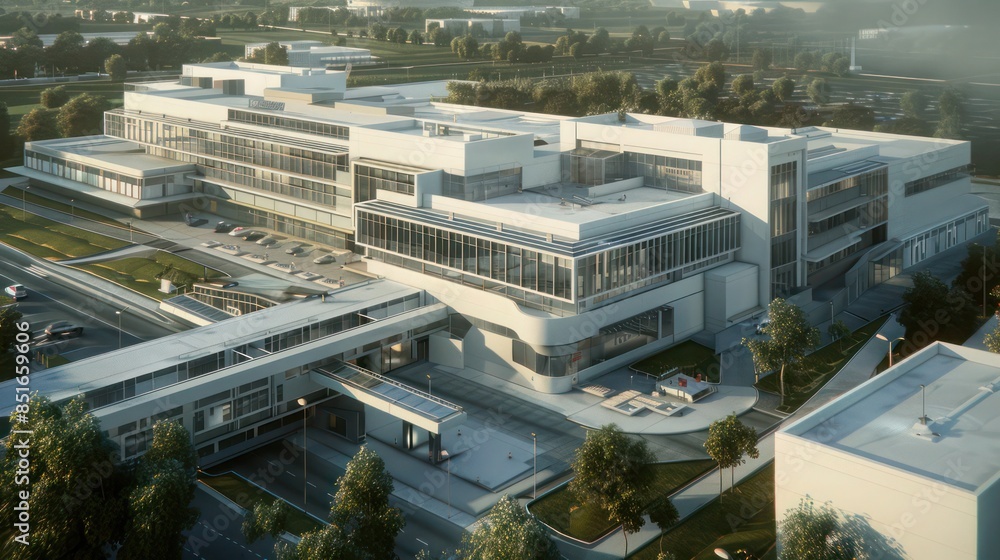 Plans for a modern hospital with specialized departments, patient rooms ...