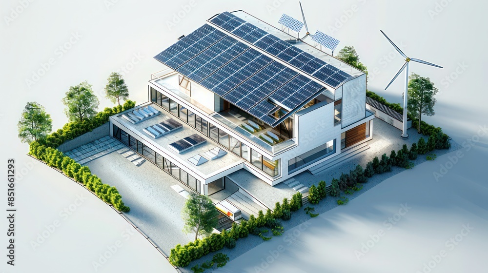 Technical drawings of a modern renewable energy plant with integrated ...