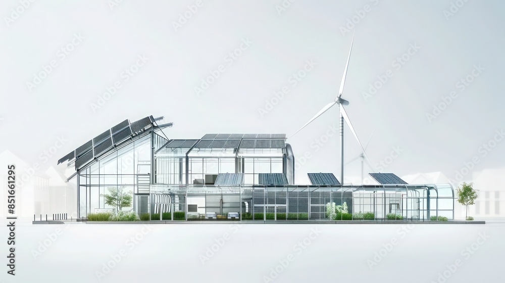 Technical drawings of a modern renewable energy plant with integrated ...