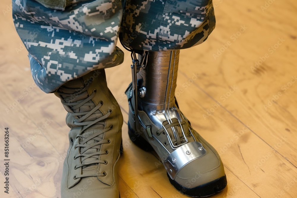 Veteran with Prosthetic Leg in Military Uniform Displaying Strength and ...