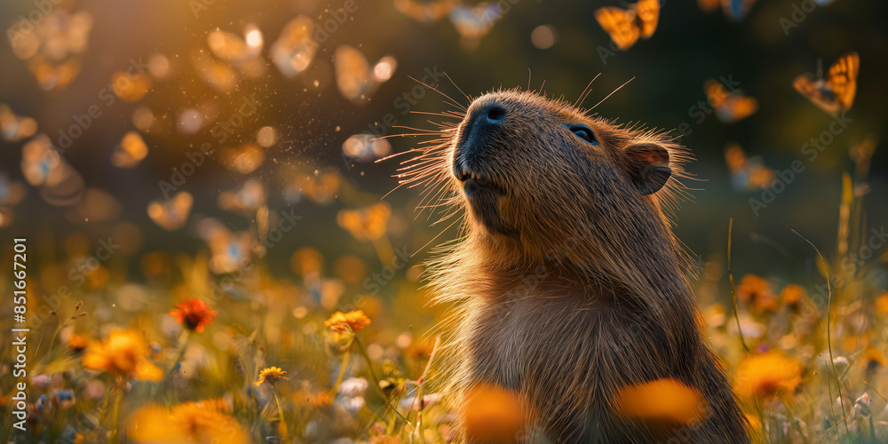 Charming Capybara and Fluttering Butterflies in a Gorgeous Park Setting ...