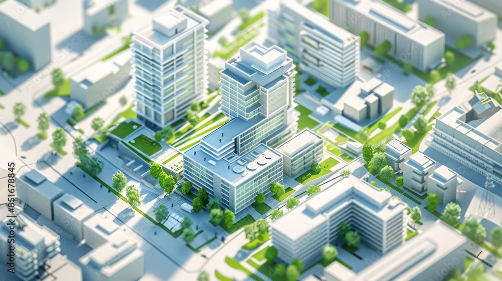 Blueprints of a modern urban redevelopment project with mixed-use ...