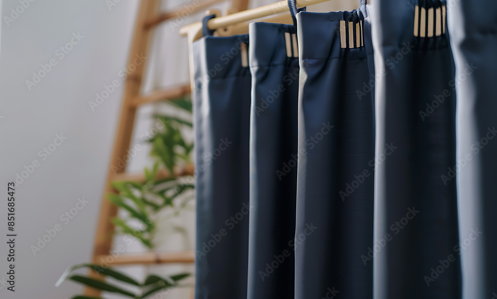 Japanese style curtain navy blue fabric small slits at the bottom for ...