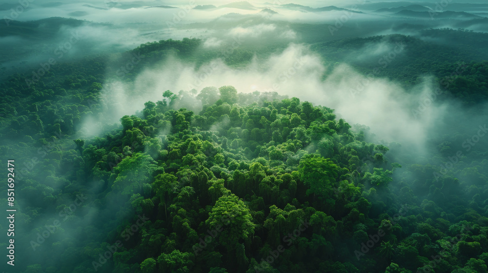 Aerial top view green forest with earth, Green planet in your hands ...