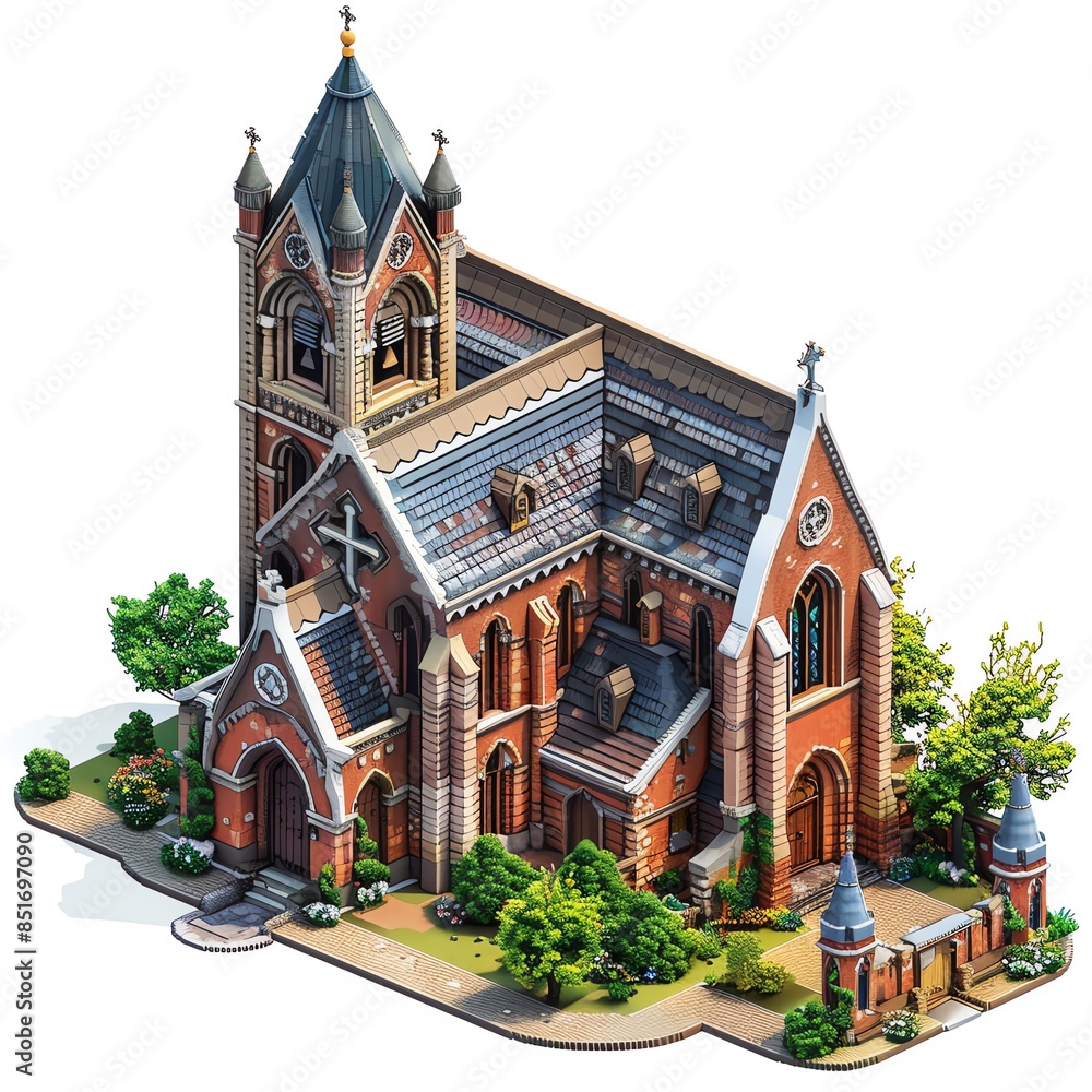 3D Pixel art of a Churches, isometric style, Attractive colors ...