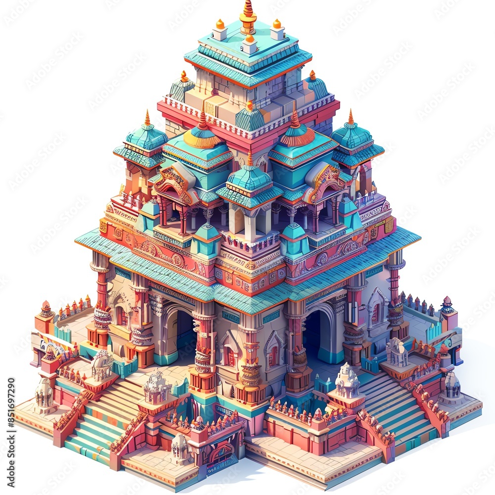3D Pixel art of a Temples, isometric style, Attractive colors, isolated ...