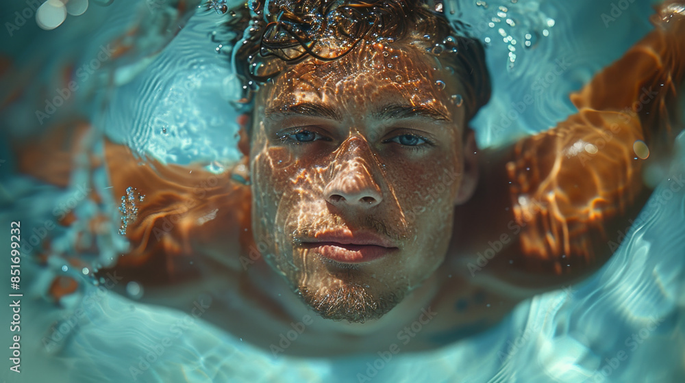 Aerial Top View Male Swimmer Swimming in Swimming Pool. Professional ...