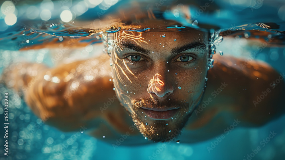 Aerial Top View Male Swimmer Swimming in Swimming Pool. Professional ...