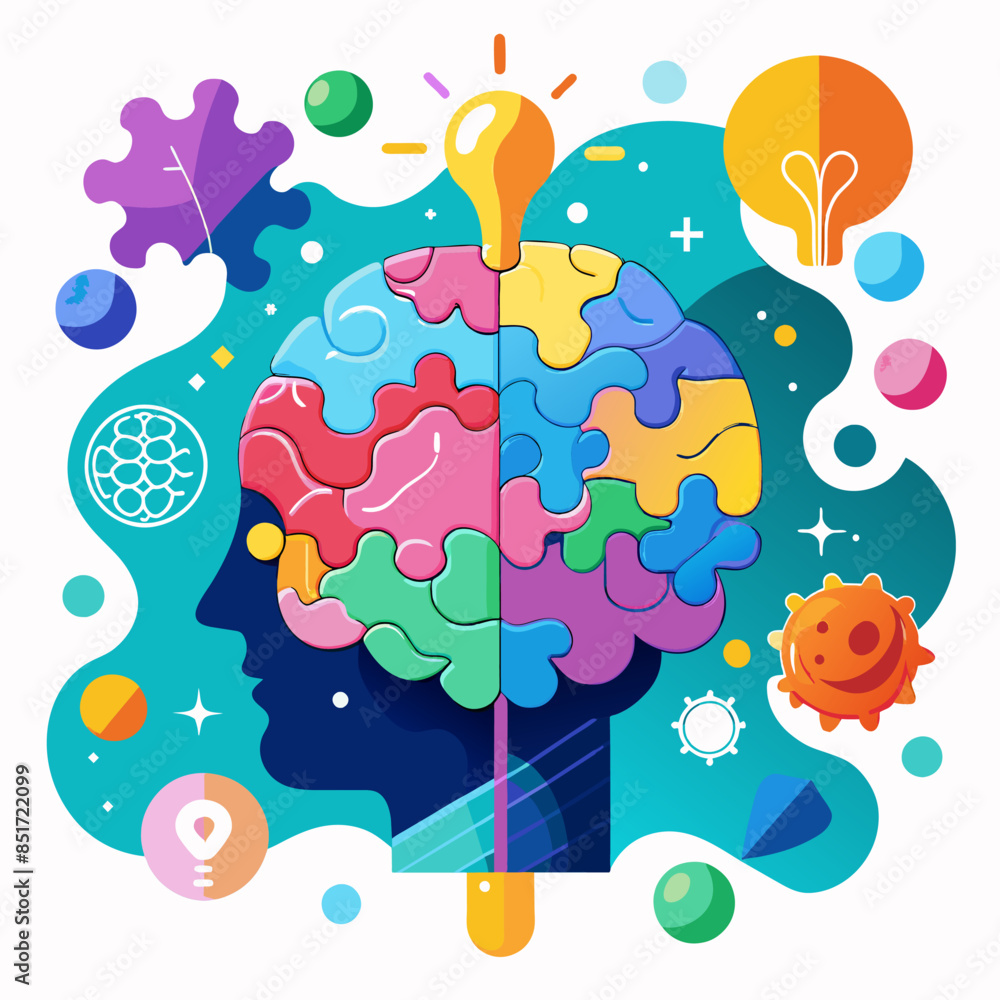 Neurodiversity concept. Brain from colorful puzzle pieces.The concept ...