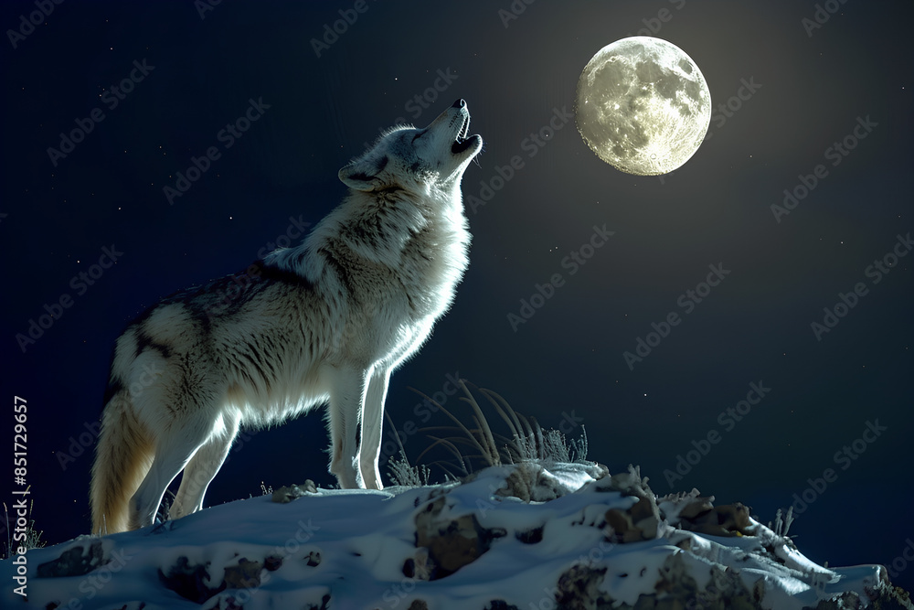 Foto de howling wolf in front of full moon, wolf at night, a wolf ...